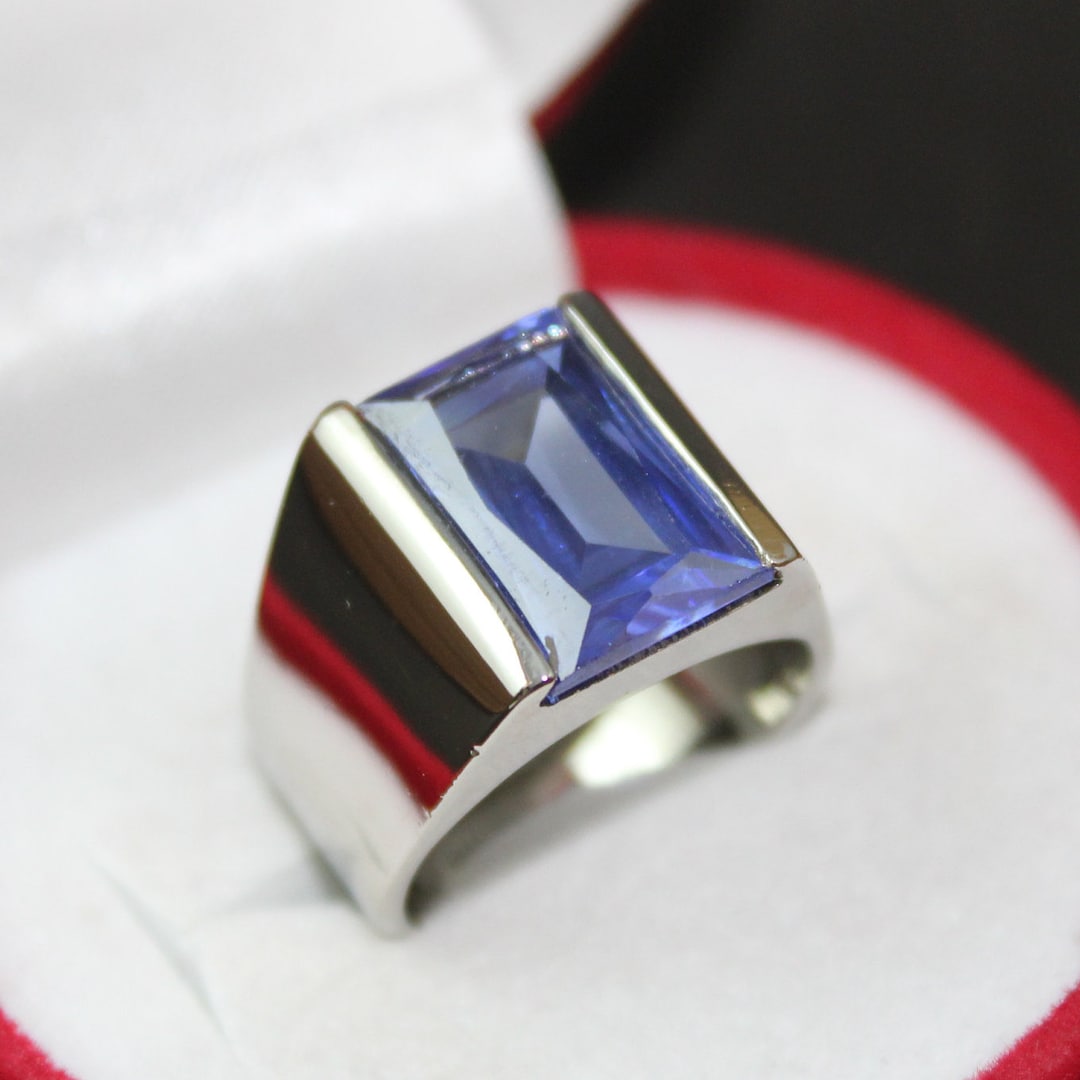 Elegant Design Square Shape Blue Sapphire Neelam Ring Sterling Silver ...