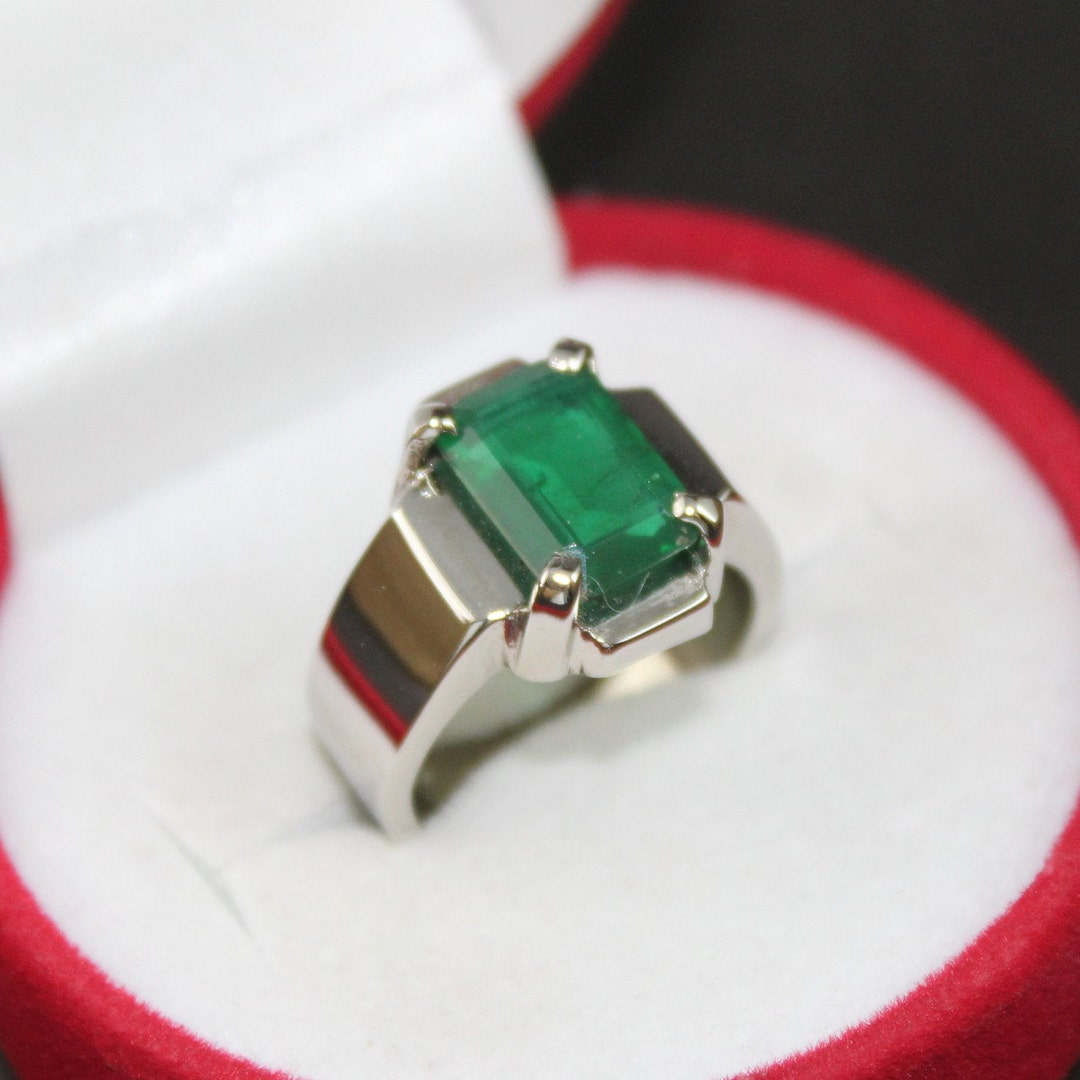 Rare Square Shape Men and Women Green Emerald Zamrud Panna Ring in Sterling Silver 925 Ring Handmade Ring Etsy