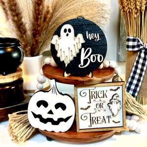 Halloween Tiered Tray Decor | Ghost Decor | Hey Boo Sign | Trick or ...
