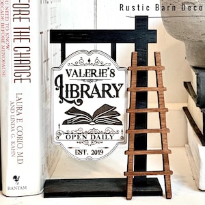 Personalized Library Sign, Mini Wooden Signpost With Ladder Library ...