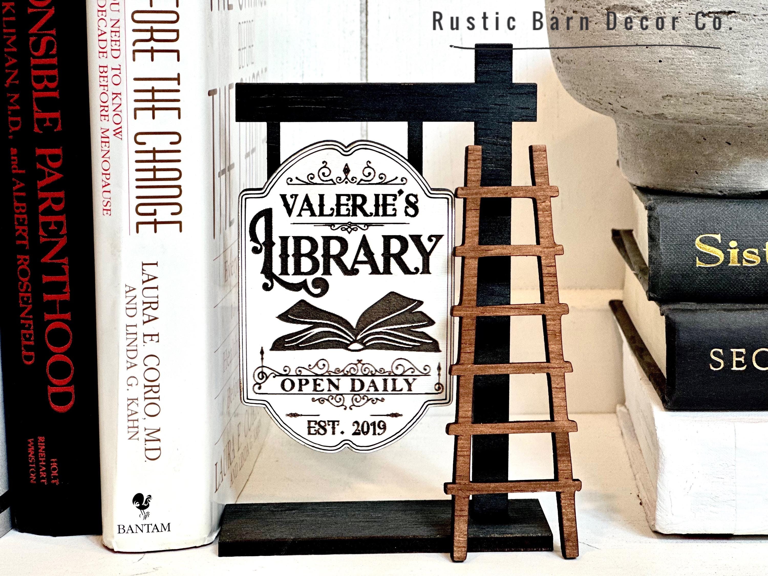 Personalized Library Sign, Mini Wooden Signpost With Ladder Library ...