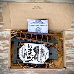 Personalized Library Sign, Mini Wooden Signpost With Ladder Library ...