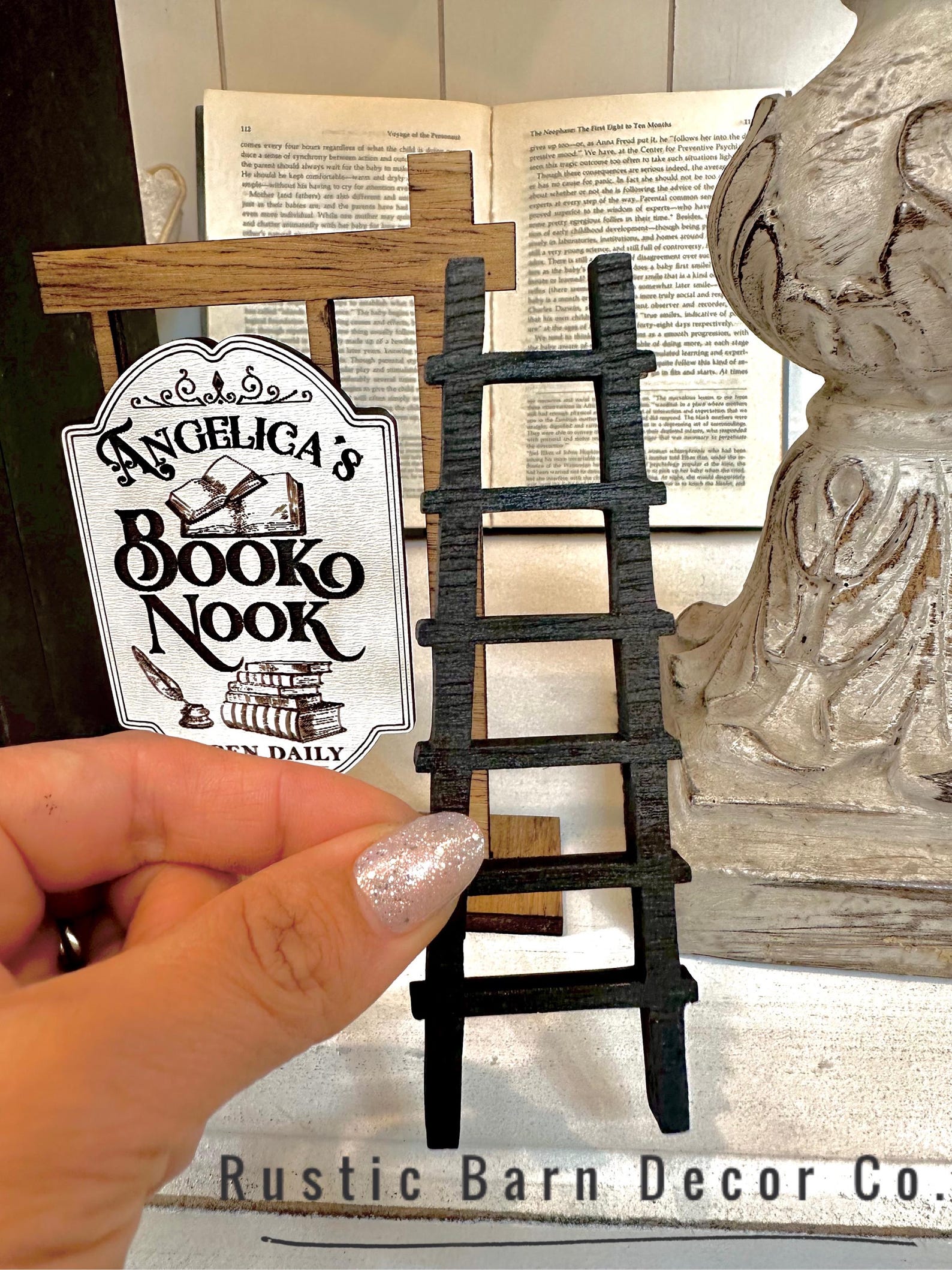 Personalized Book Nook Sign Library, Mini Wooden, With Ladder, Library ...