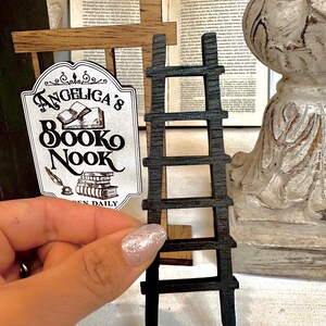 Personalized Book Nook Sign Library, Mini Wooden, With Ladder, Library ...
