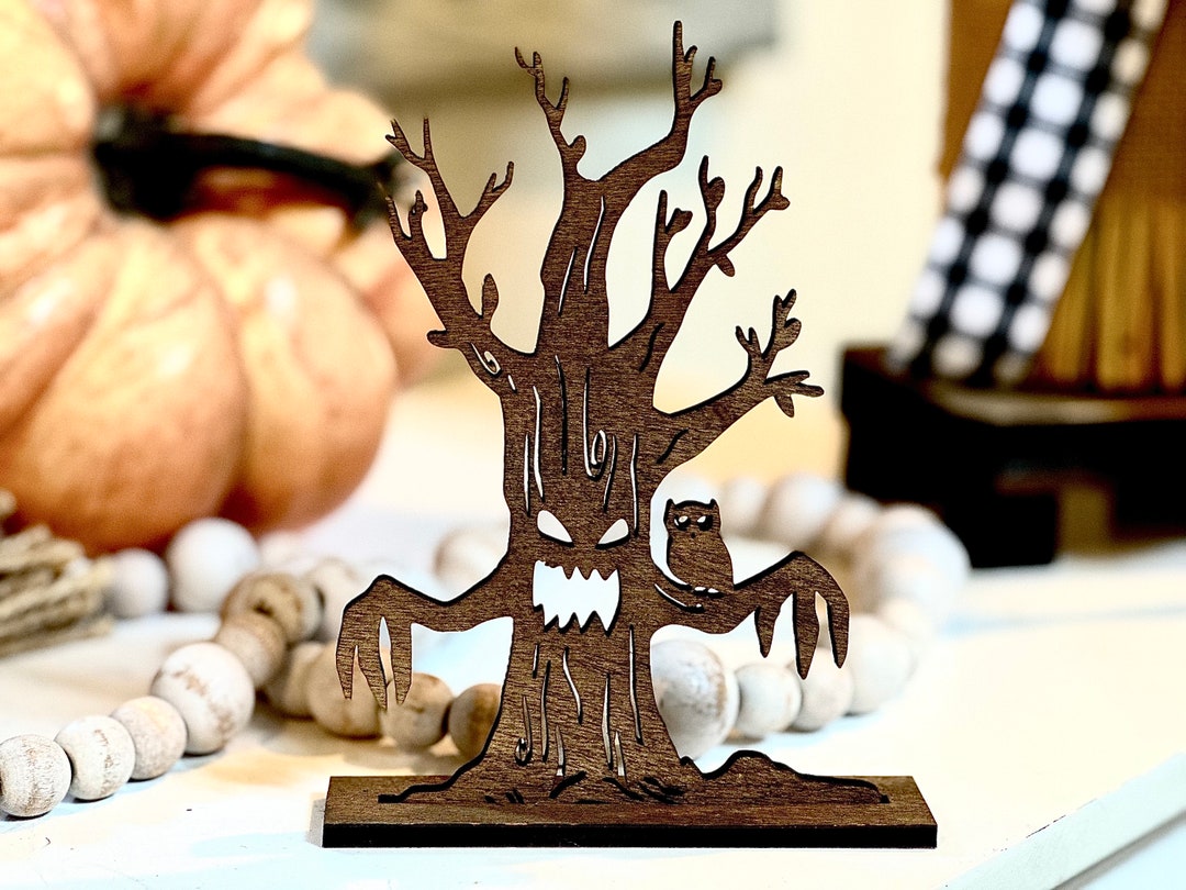 Spooky Tree, Halloween Décor, Black Wooden Tree, Spooky Village ...