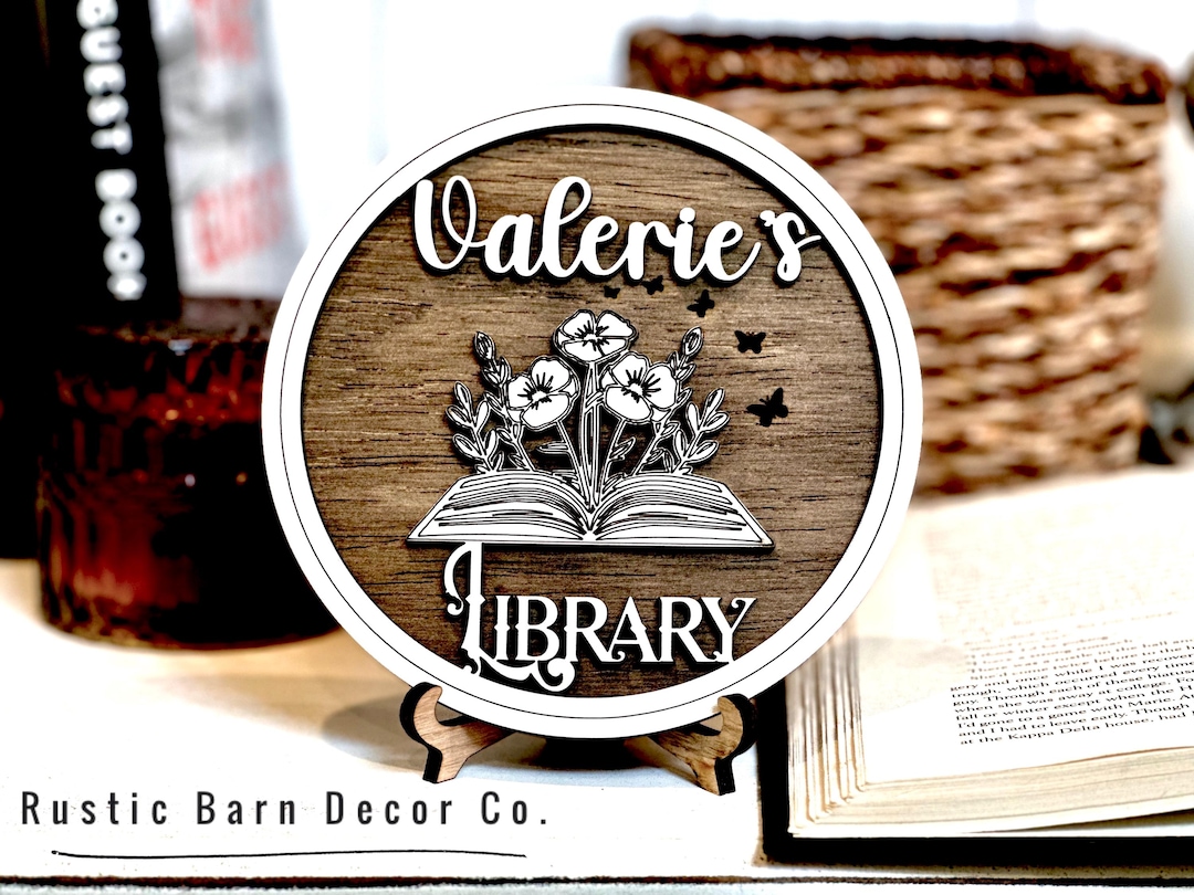 Personalized Library Sign, Custom Wooden Sign, Home Decor, Wooden Name ...