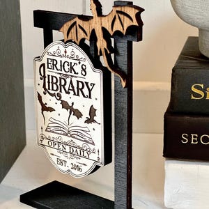Personalized Library Sign, Mini Wooden Signpost Fantasy Dragon, Library ...