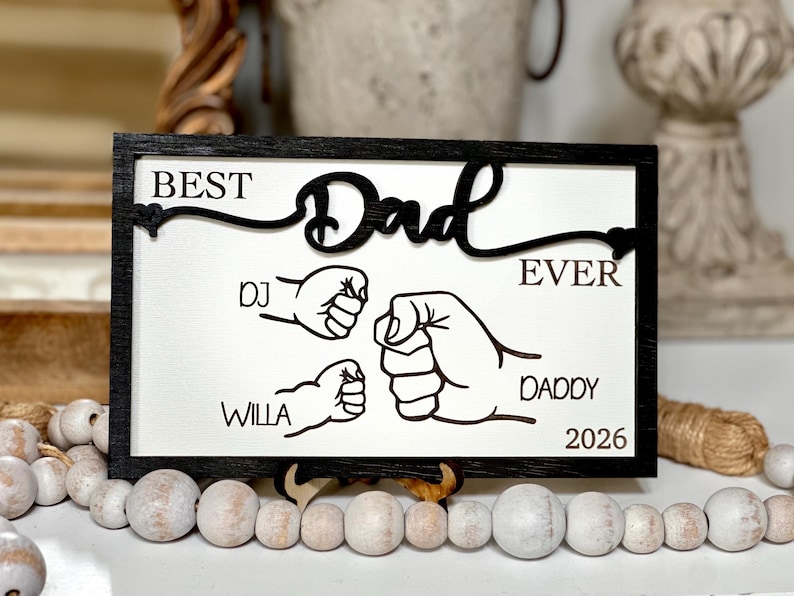 Personalized Father's Day Gift, Fist Bump, Dad and Kids Framed Sign ...