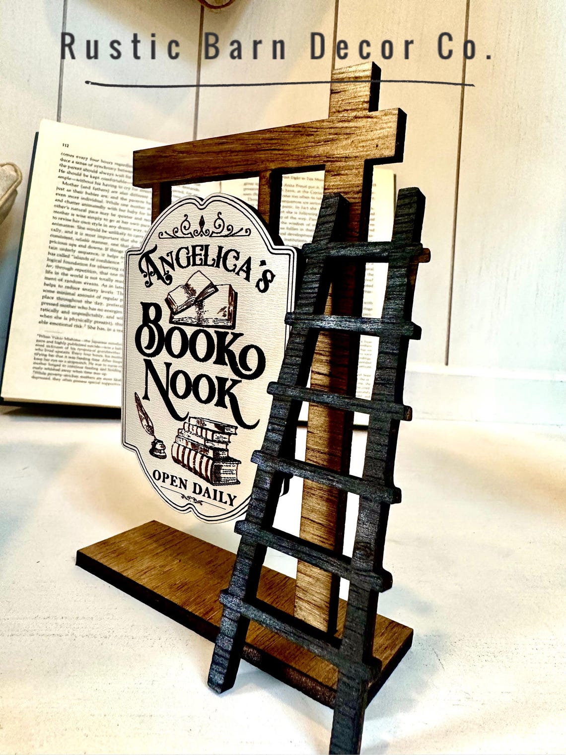 Personalized Book Nook Sign Library, Mini Wooden, With Ladder, Library ...