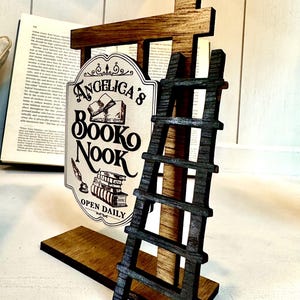 Personalized Book Nook Sign Library, Mini Wooden, With Ladder, Library ...