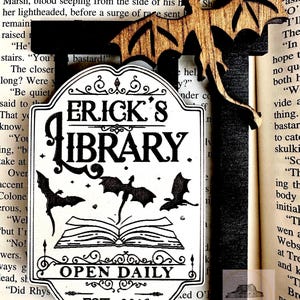 Personalized Library Sign, Mini Wooden Signpost Fantasy Dragon, Library ...