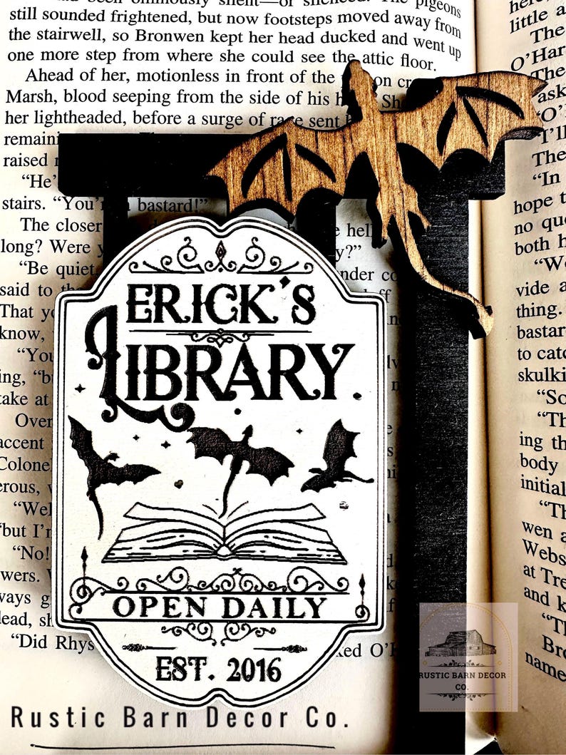 Personalized Library Sign, Mini Wooden Signpost Fantasy Dragon, Library ...