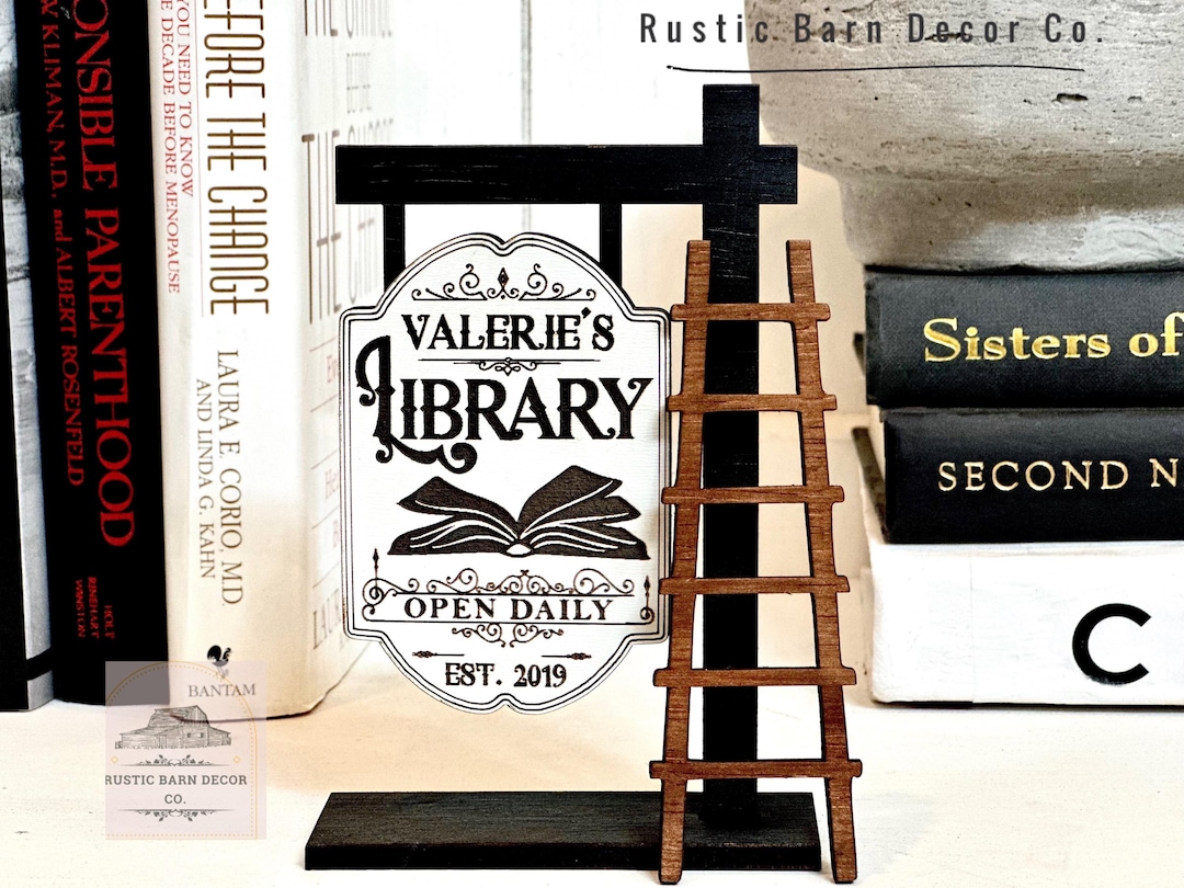 Personalized Library Sign, Mini Wooden Signpost With Ladder Library ...