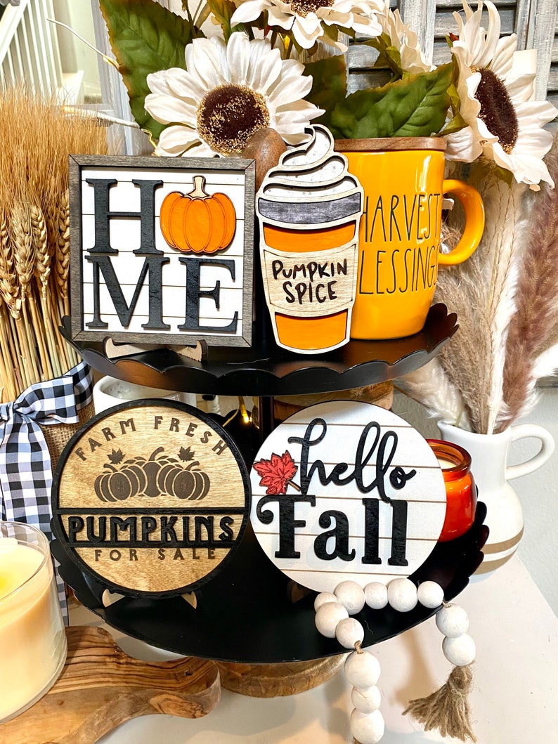 Fall Tiered Tray Decor Fall Home Shiplap Sign Hello Fall - Etsy