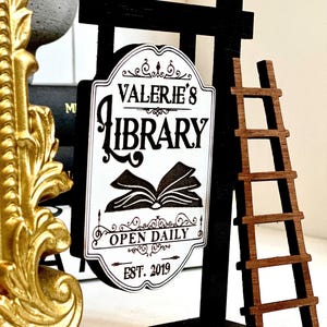 Personalized Library Sign, Mini Wooden Signpost With Ladder Library ...