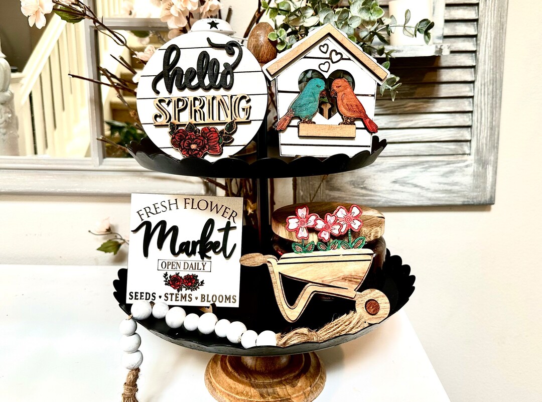Spring Tiered Tray Decor || Mini Wood Signs | Spring Tier Tray Signs ...
