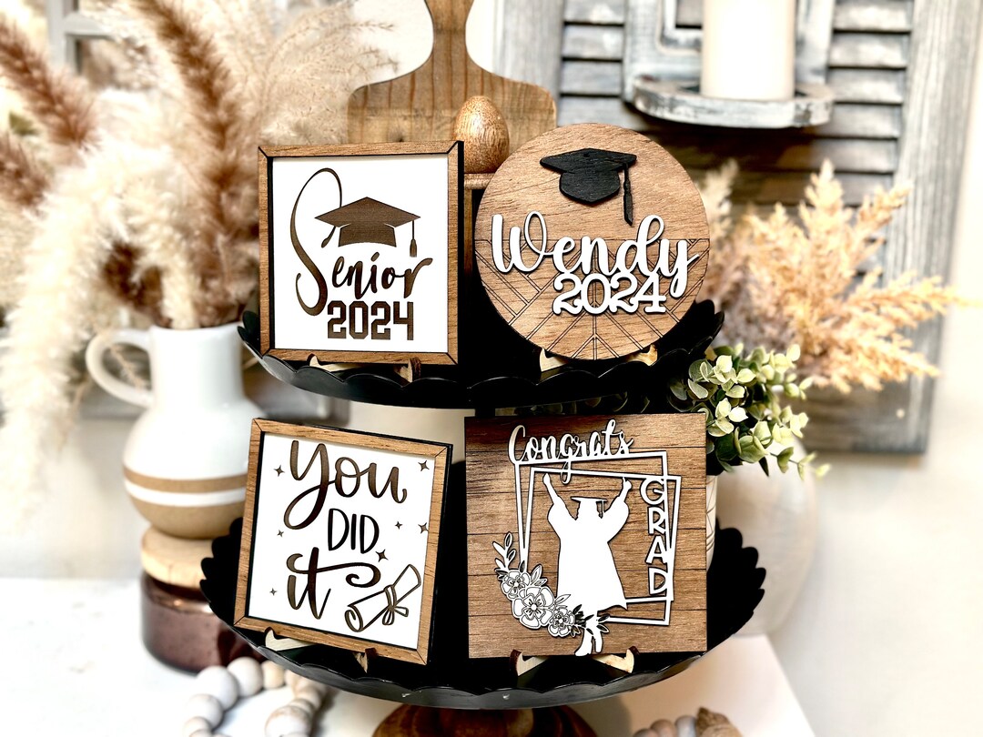 Graduation Tiered Tray Set Class off 2024 Boho Rustic Party Decor ...