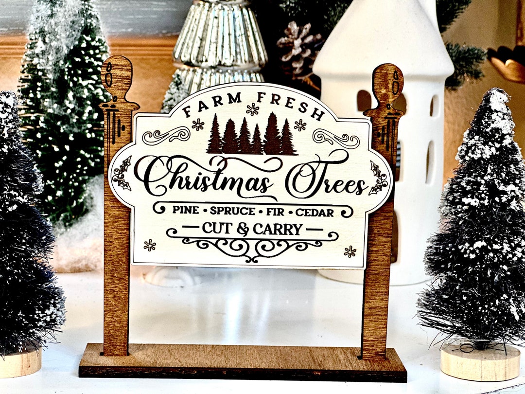 Christmas Village Sign, Farm Fresh Christmas Trees Sign, Christmas ...