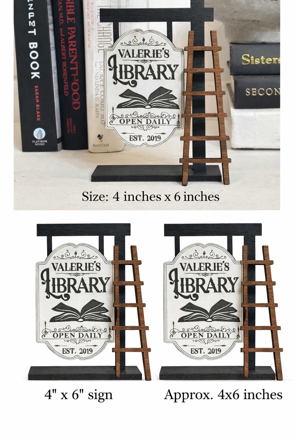 Personalized Library Sign, Mini Wooden Signpost With Ladder Library ...