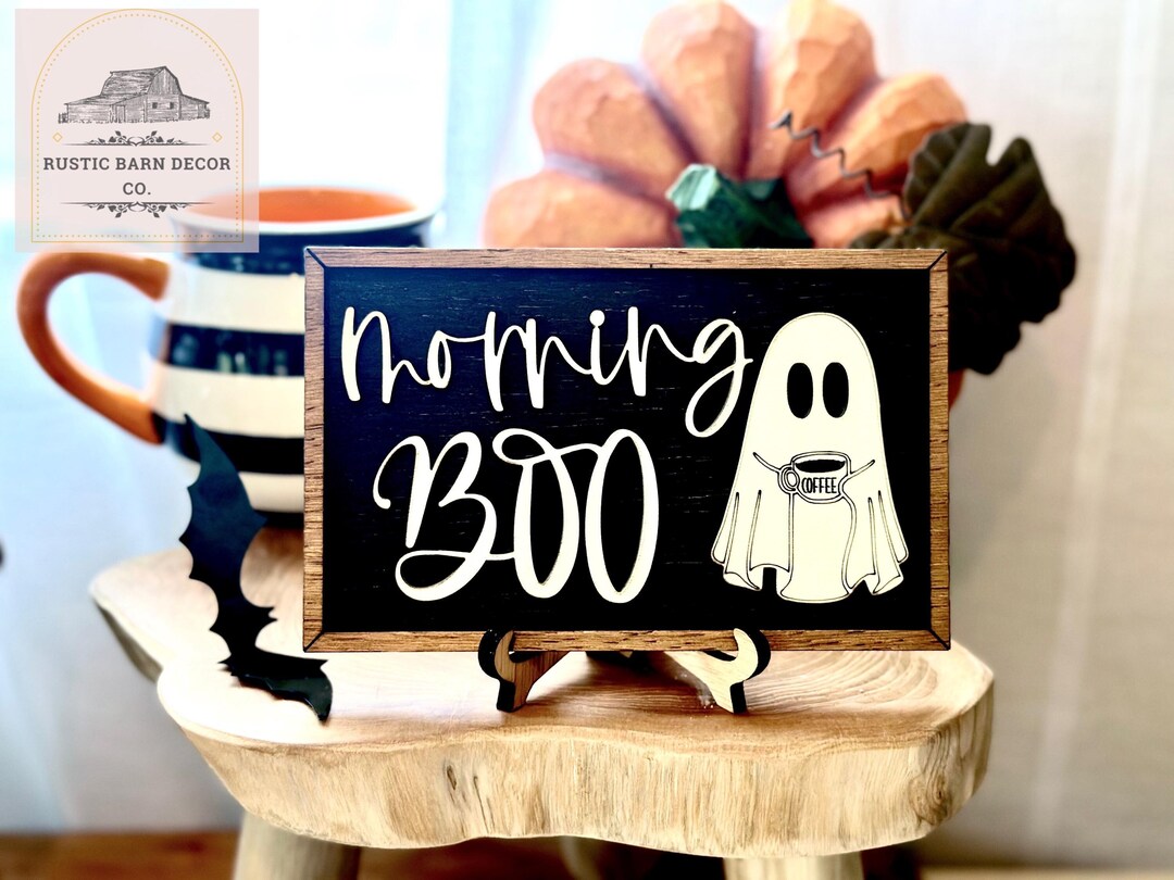 Morning Boo Halloween, Coffee Bar Decor Sign, Ghost Frame, Halloween ...