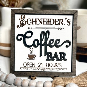 Personalized Coffee Bar Sign for Kitchen | White Wood Sign | Custom ...