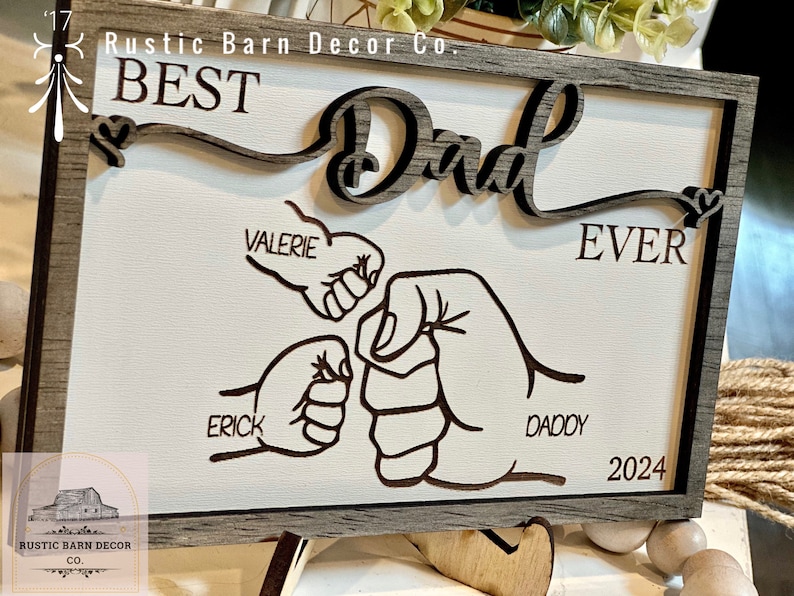 Personalized Father's Day Gift, Fist Bump, Dad and Kids Framed Sign ...