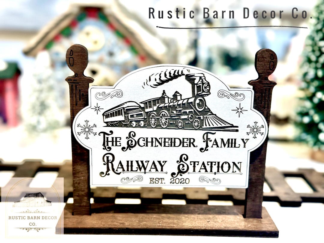 Personalized Christmas Village Train Station Sign, Custom Name ...