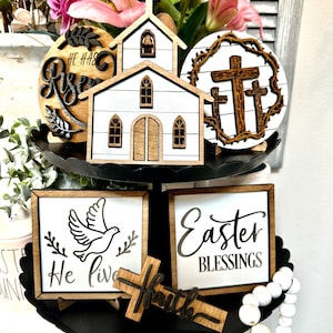 Easter Tiered Tray Decor , Easter Tier Tray , He is Risen, Religious ...