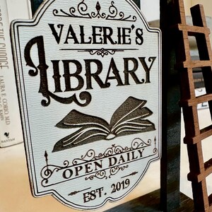Personalized Library Sign, Mini Wooden Signpost With Ladder Library ...