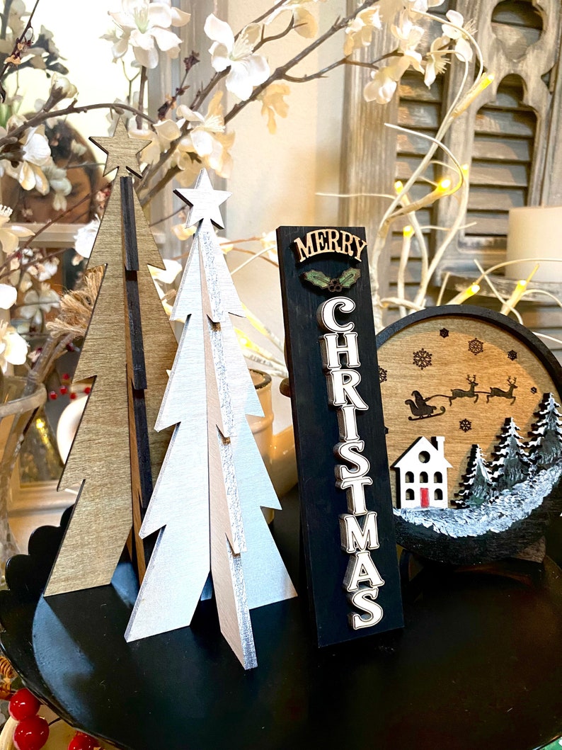 Christmas Tiered Tray Decor Bundle Wooden Trees Christmas - Etsy