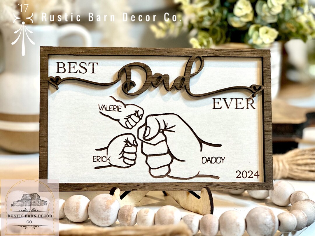 Personalized Father's Day Gift, Fist Bump, Dad and Kids Framed Sign ...