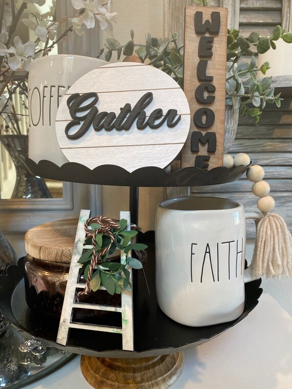 Tiered tray decor Blessed round sign /Tiered tray welcome sign /wooden ...