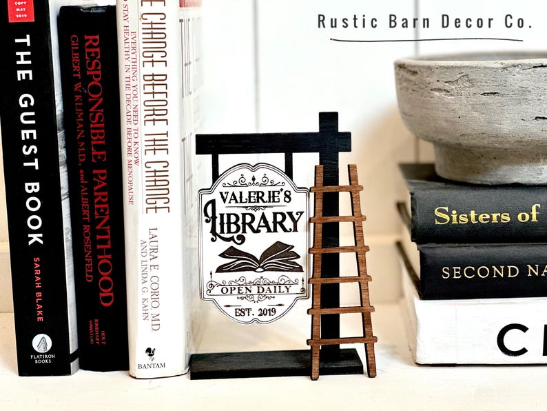 Personalized Library Sign, Mini Wooden Signpost With Ladder Library ...