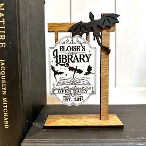 Personalized Library Sign, Mini Wooden Signpost Fantasy Dragon, Library ...