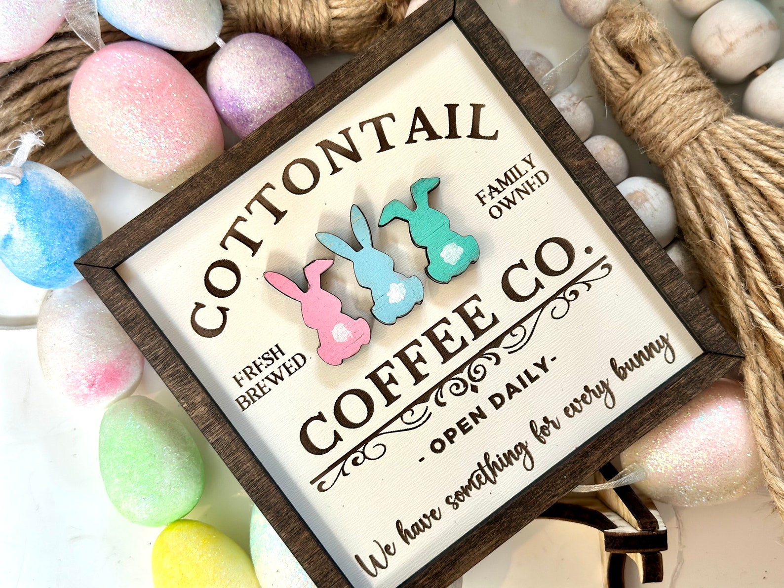 Coffee Bar Easter Decor Sign, Cottontail Coffee Farmhouse, Wooden ...