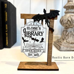 Personalized Library Sign, Mini Wooden Signpost Fantasy Dragon, Library ...