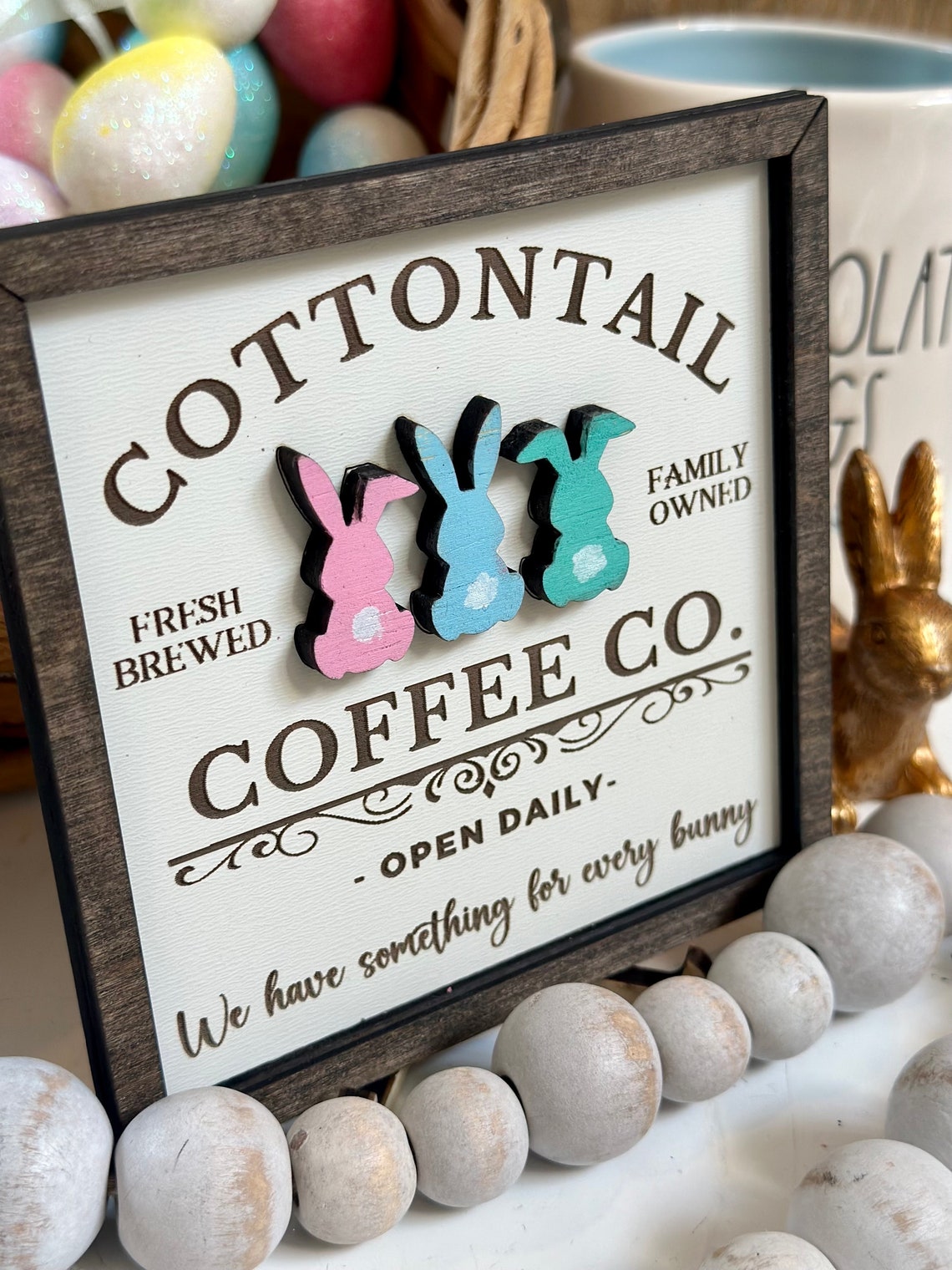 Coffee Bar Easter Decor Sign, Cottontail Coffee Farmhouse, Wooden ...