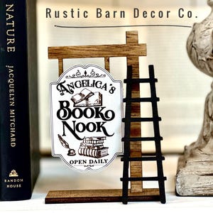 Personalized Book Nook Sign Library, Mini Wooden, With Ladder, Library ...