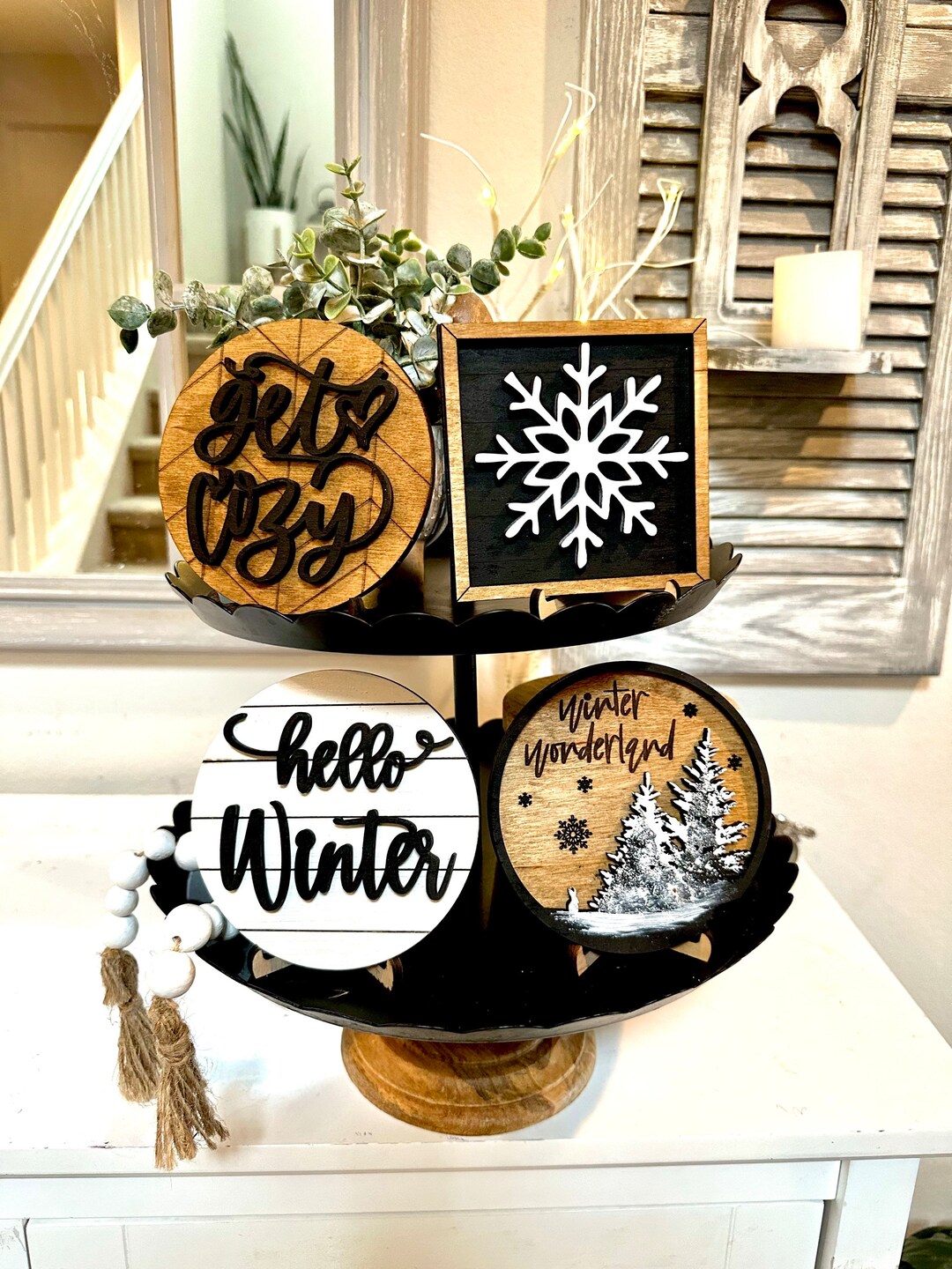 Winter Tiered Tray Decor Set | Winter Wonderland | Hello Winter Round ...