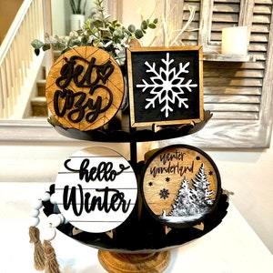 Winter Tiered Tray Decor Set | Winter Wonderland | Hello Winter Round ...