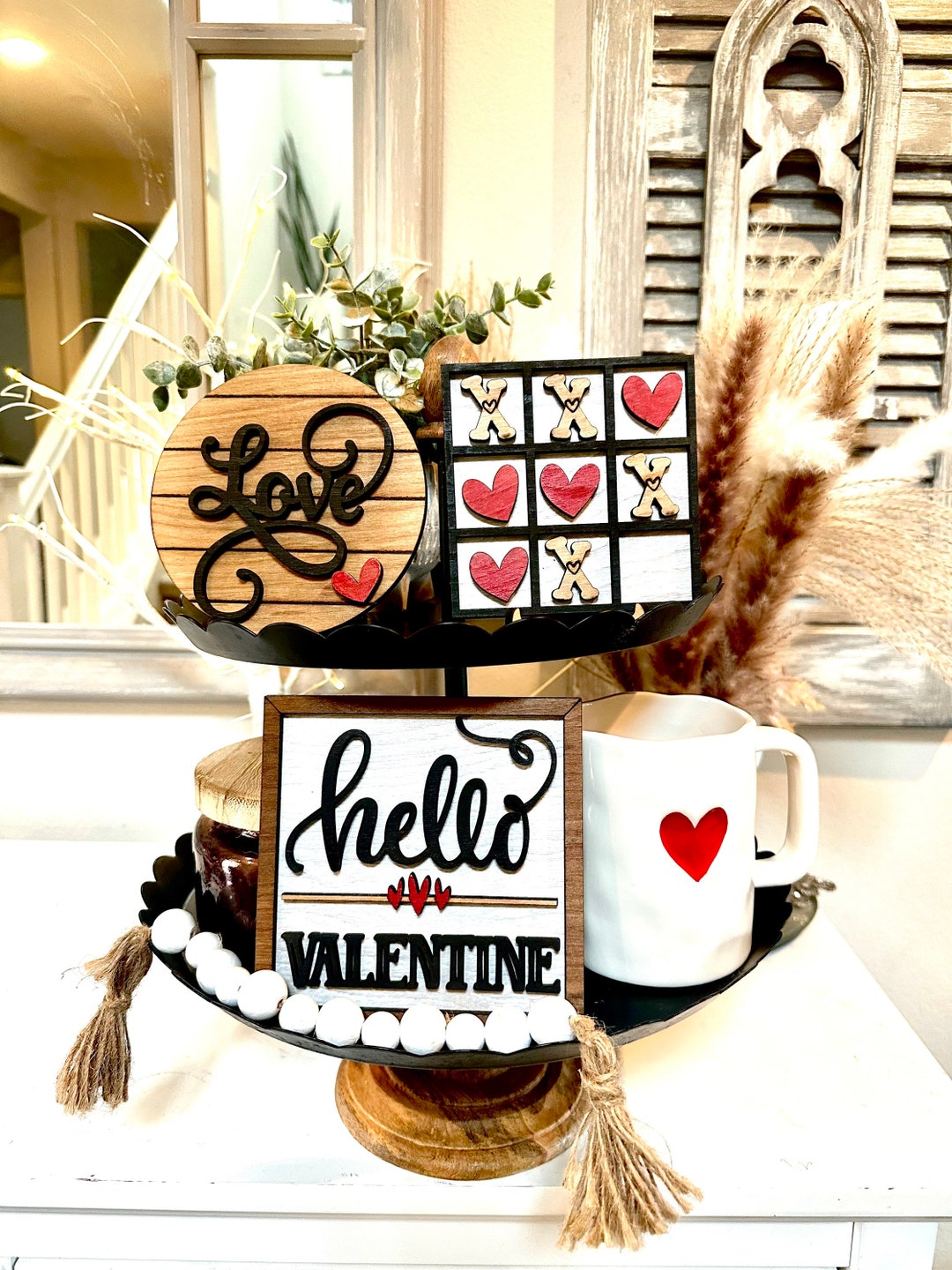 Valentines Tiered Tray Decor | Farmhouse Valentines |valentines Bundle ...