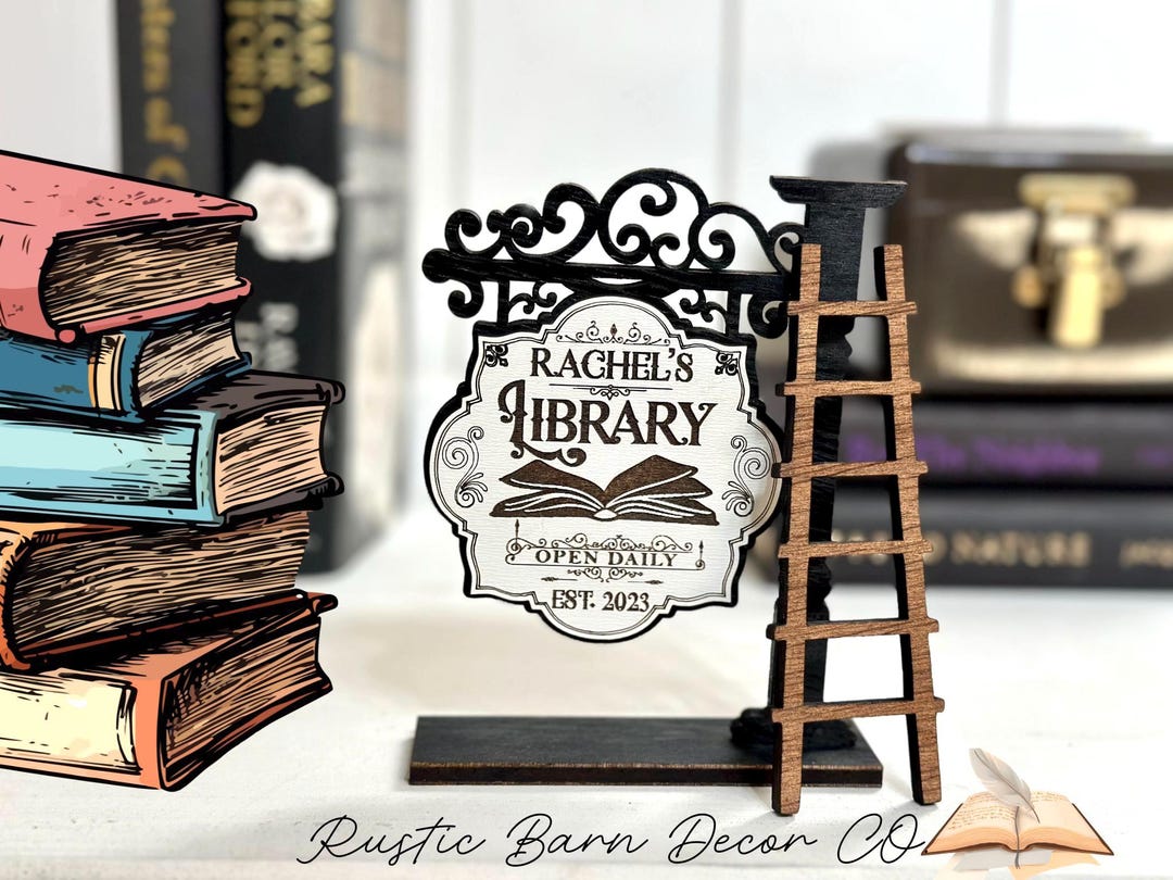 Personalized Mini Library Sign With Ladder | Custom Book Lover Gift ...