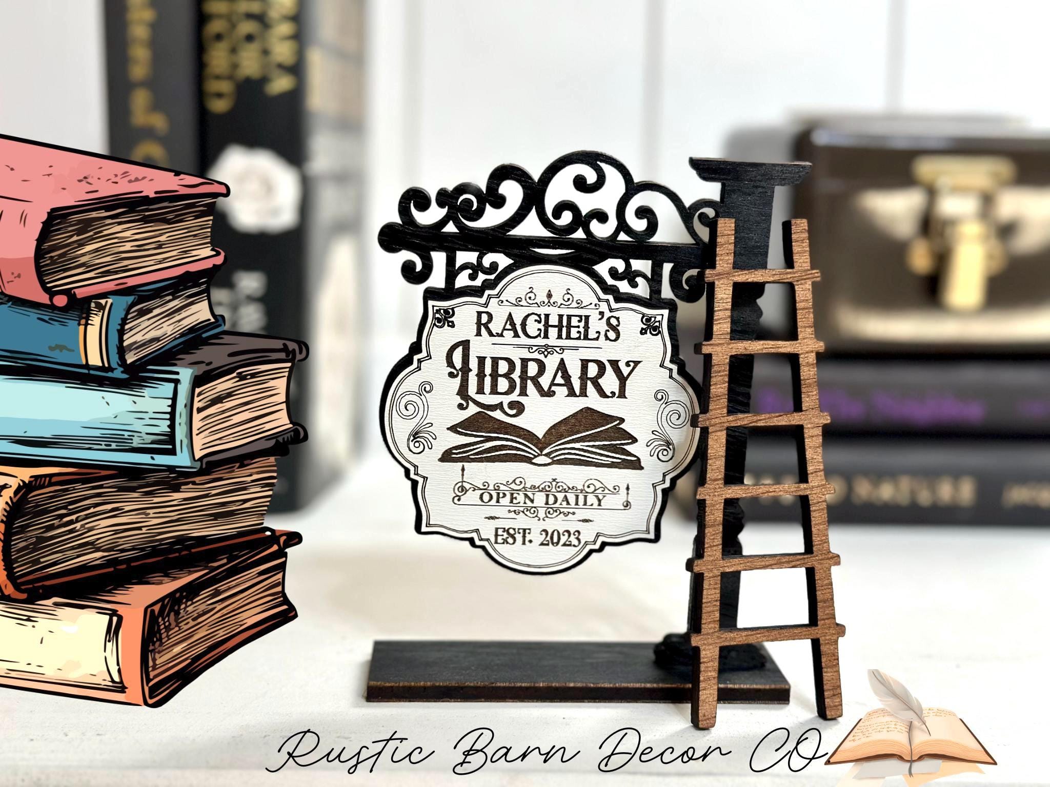 Personalized Mini Library Sign With Ladder | Custom Book Lover Gift ...