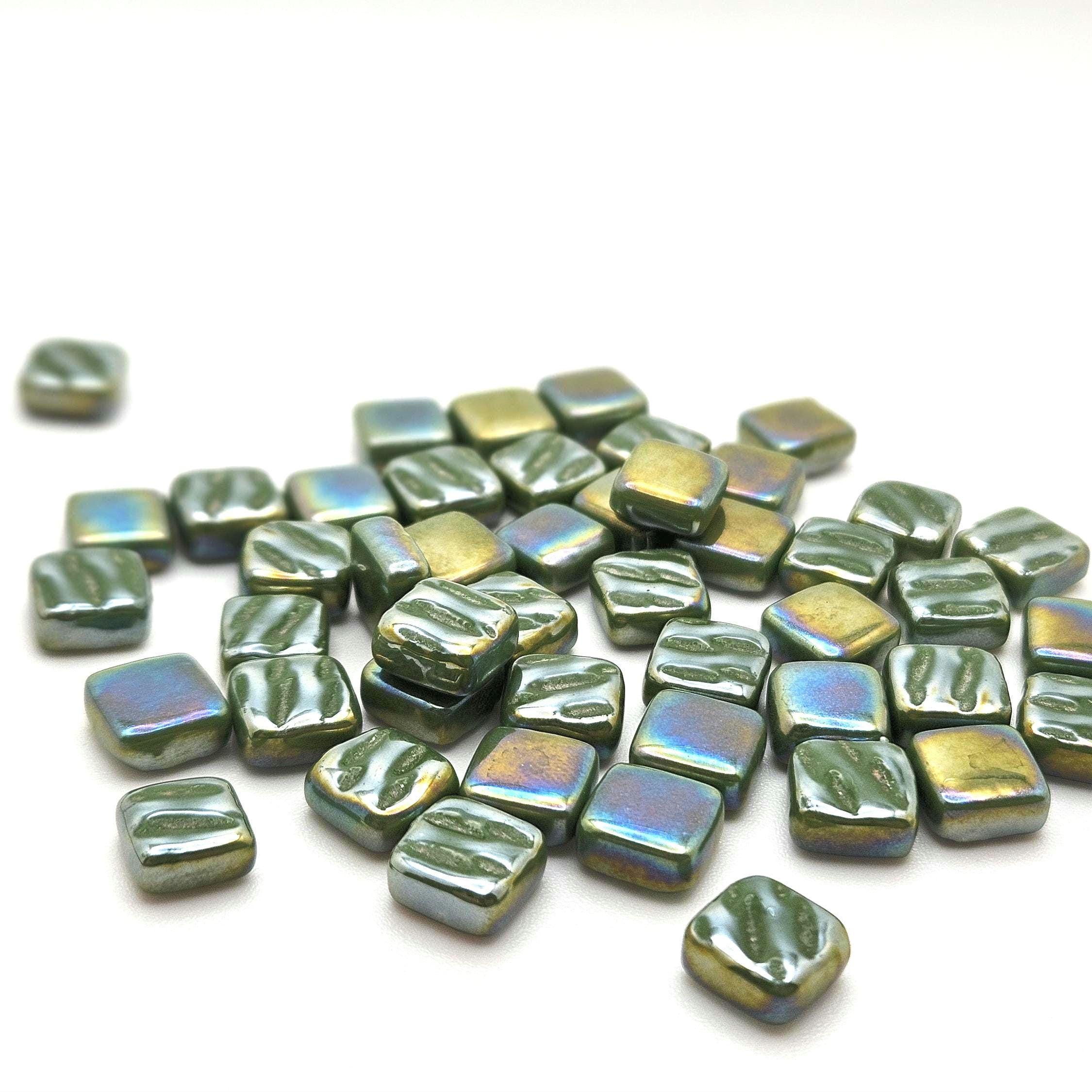 100 Iridescent 8mm Glass Mosaic Tiles, Mini Square Tiles, Tiny Ottoman ...
