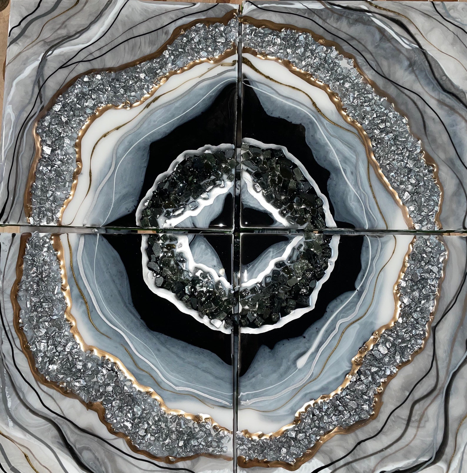 Geode Black Modern Wall Art Glam Rocks Stones Glass - Etsy