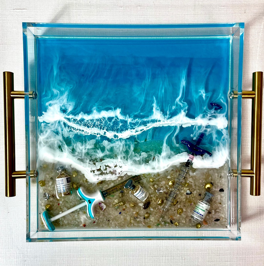 Med Spa Decor, Ocean Themed, Blue Tray, Office Ocean Decor, Resin Art ...