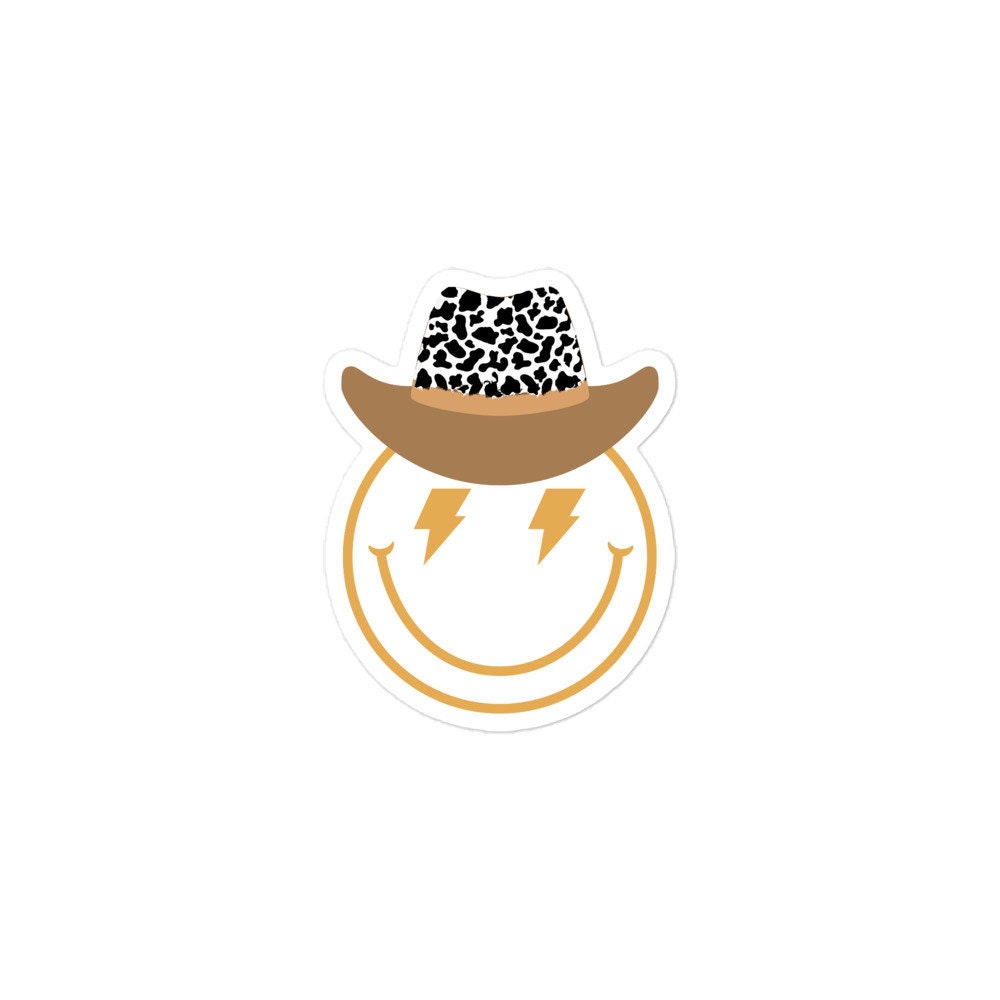 Cowgirl Country Smiley Face Cow Print Hat Lightning Bolt Bubble-free ...