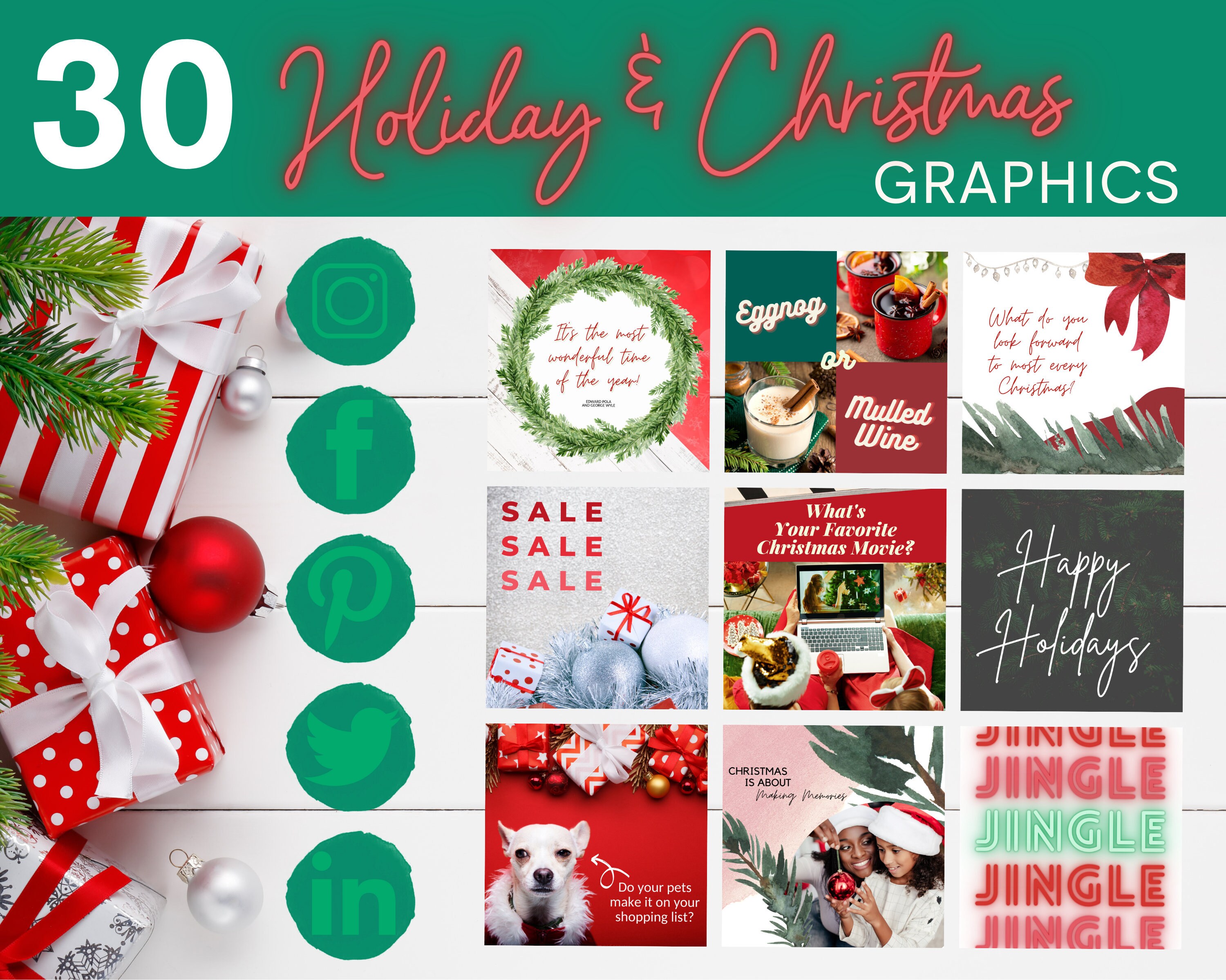 30 Holiday & Christmas Social Media Graphics - Ready to Post on ...