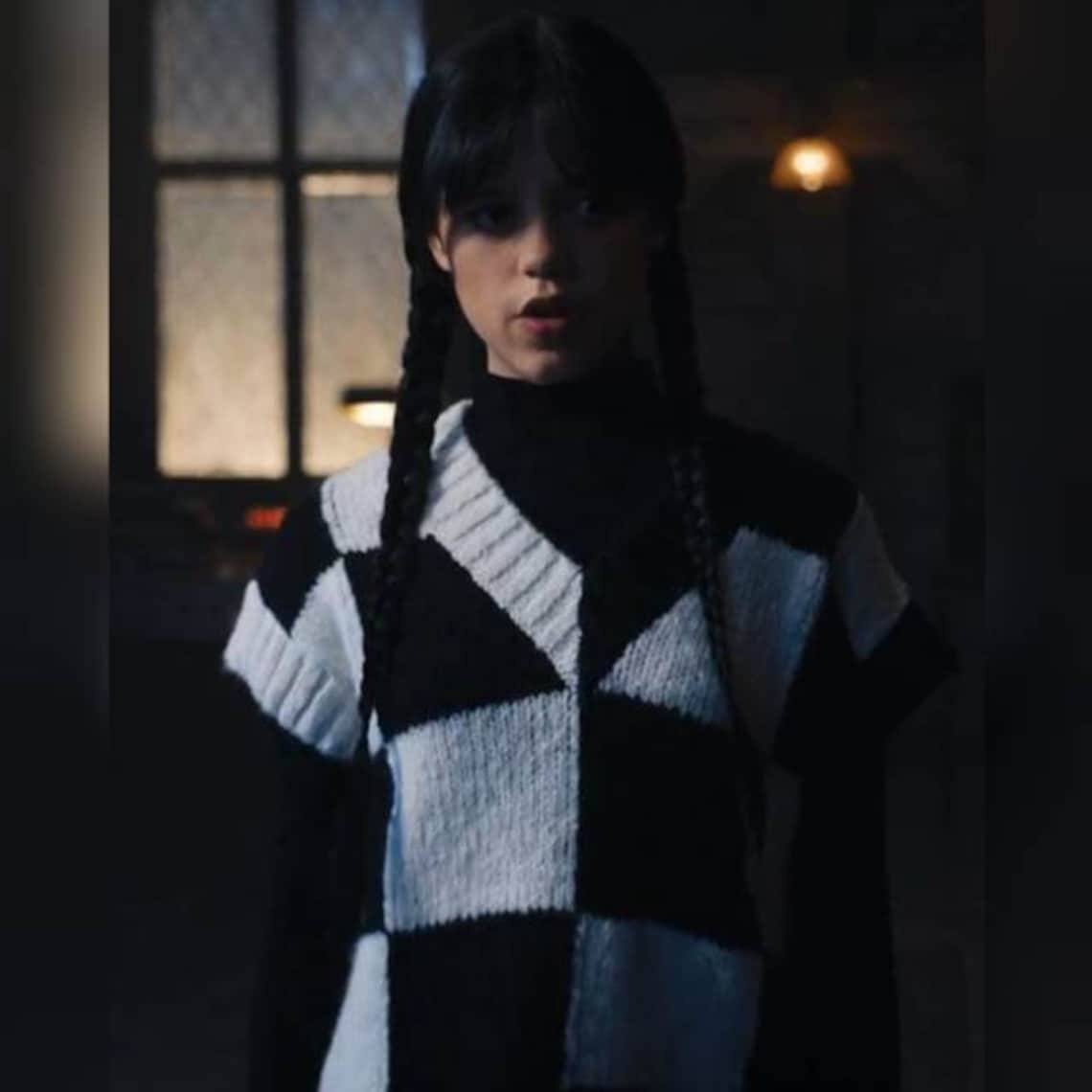 Wednesday Addams HANDKNIT Jenna Ortega Oversize Vest, Wednesday Black ...