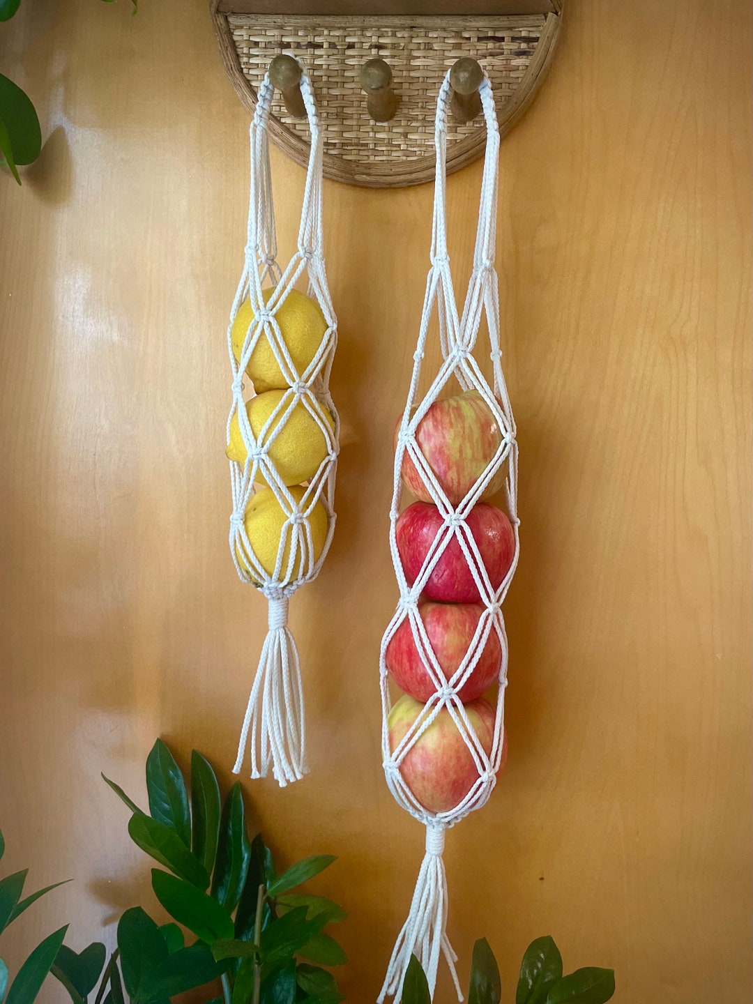 Macrame Produce Sleeve, Macrame Garlic Stocking, Macrame Produce Hanger ...